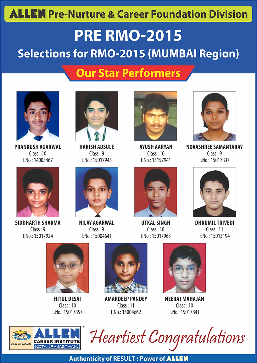 ALLEN Career Institute : Results - PRE-RMO-2015