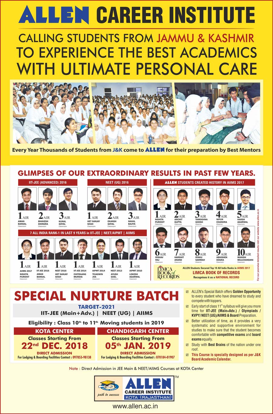 ALLEN Career institute calling students from Jammu & Kashmir to ...
