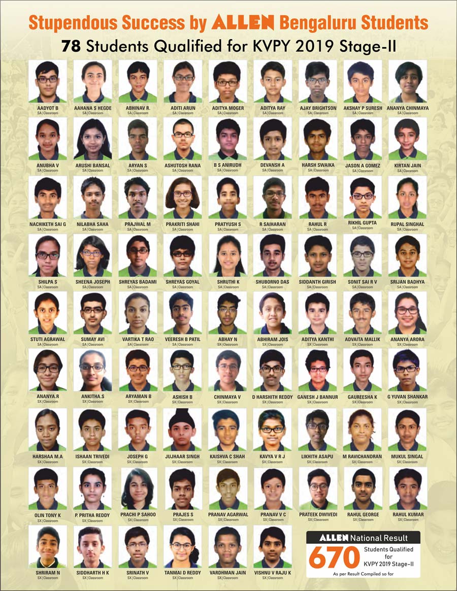 78 Students Qualified for KVPY 2019 Stage-II | ALLEN Bengaluru